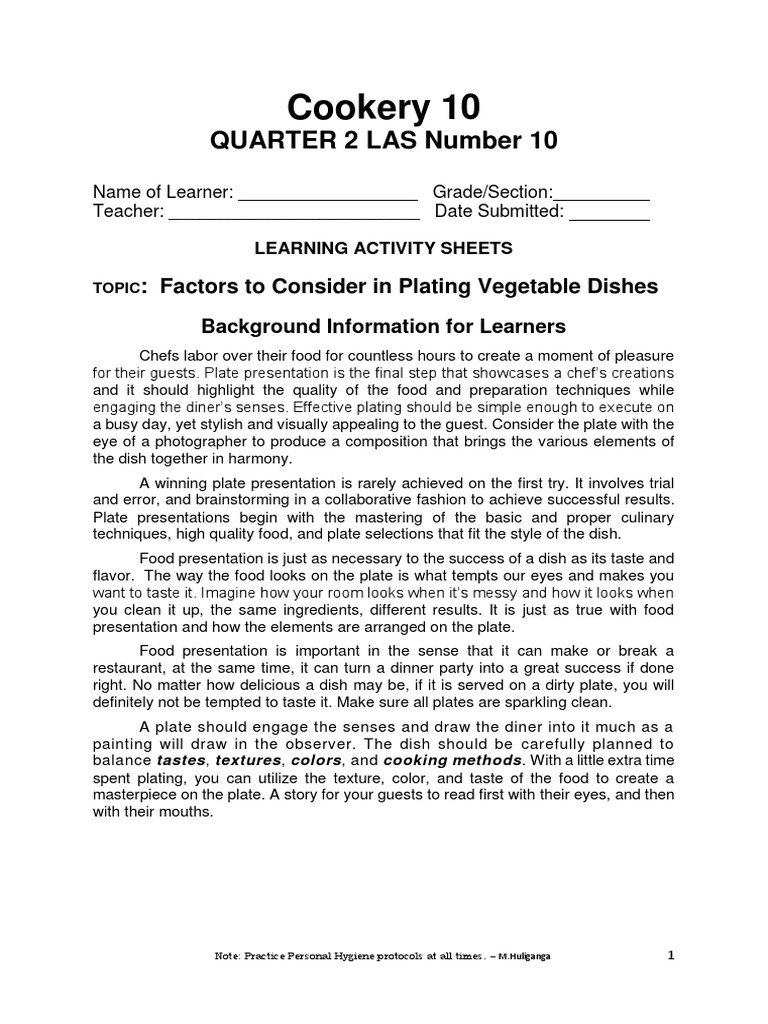 COOKERY 10 Quarter 2 LAS No. 10 | PDF | Foods | Sauce