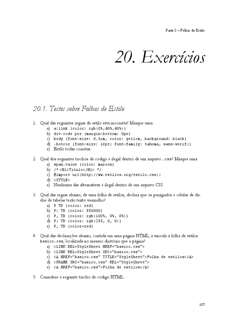 Exercicios Css | PDF | Folhas de estilo em cascata | Html