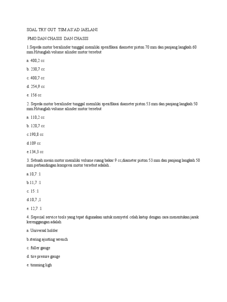 Soal Try Out TSM PPM & Chasis Asad | PDF