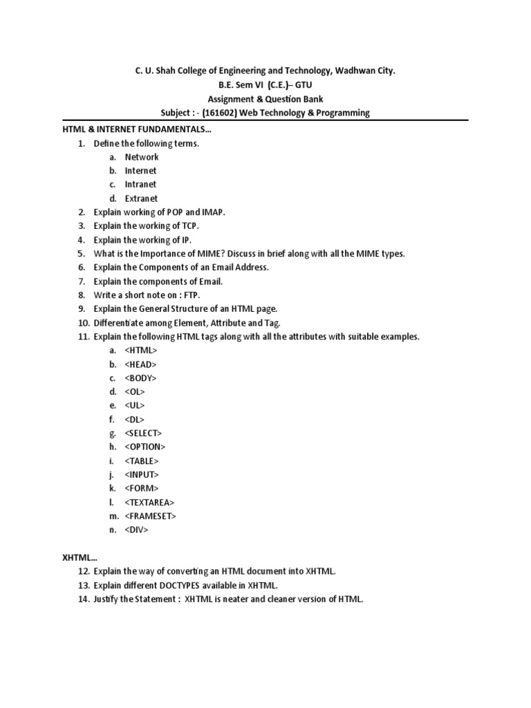 WTP - Question Bank | PDF | Java Script | Cascading Style Sheets