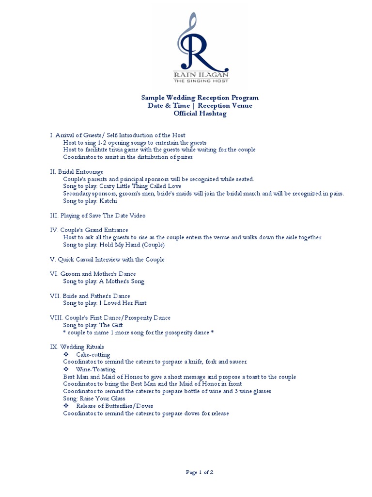 Sample Wedding Reception Program | PDF | Wedding | Marriage, Unions And ...