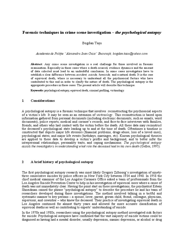 Forensic Techniques in Crime Scene Investigation - The Psychological ...