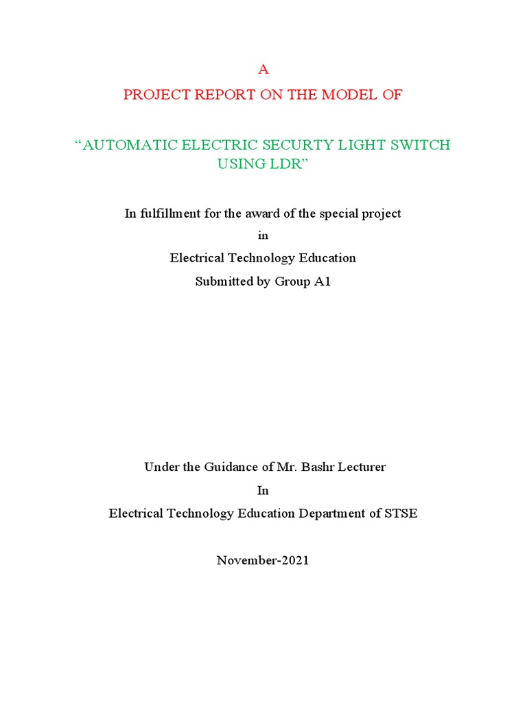 Construction and Design of Automatic Light Switch Control | PDF ...