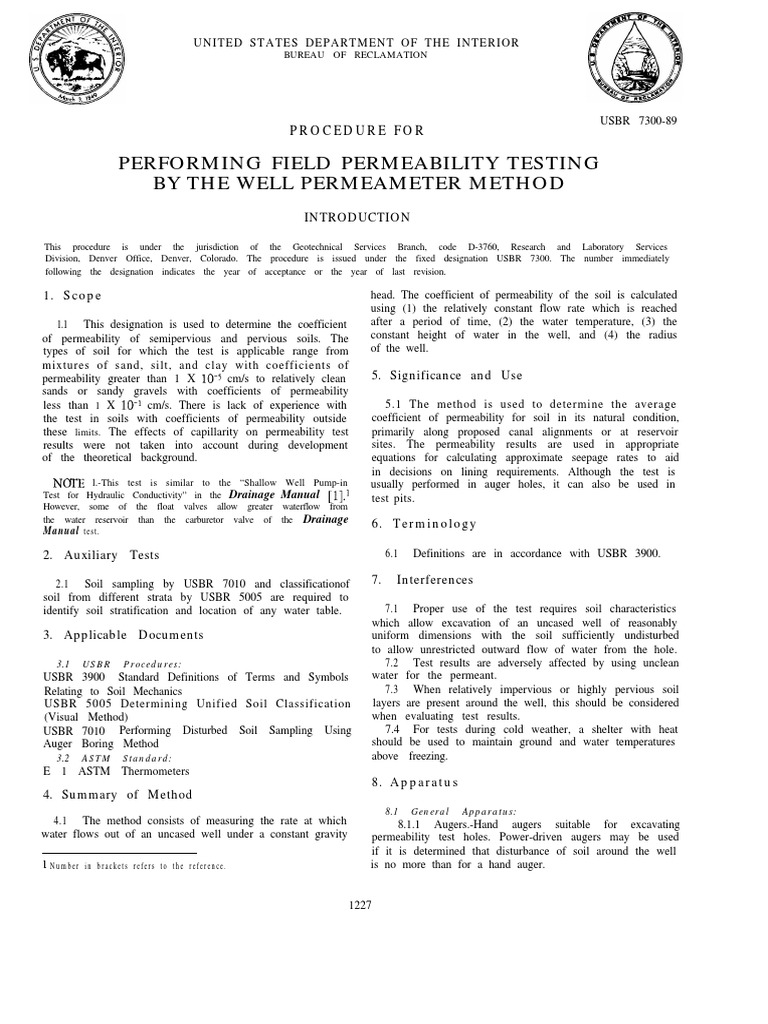 USBR 7300-89 Constant Head Permeability Lapangan | PDF | Soil Mechanics ...