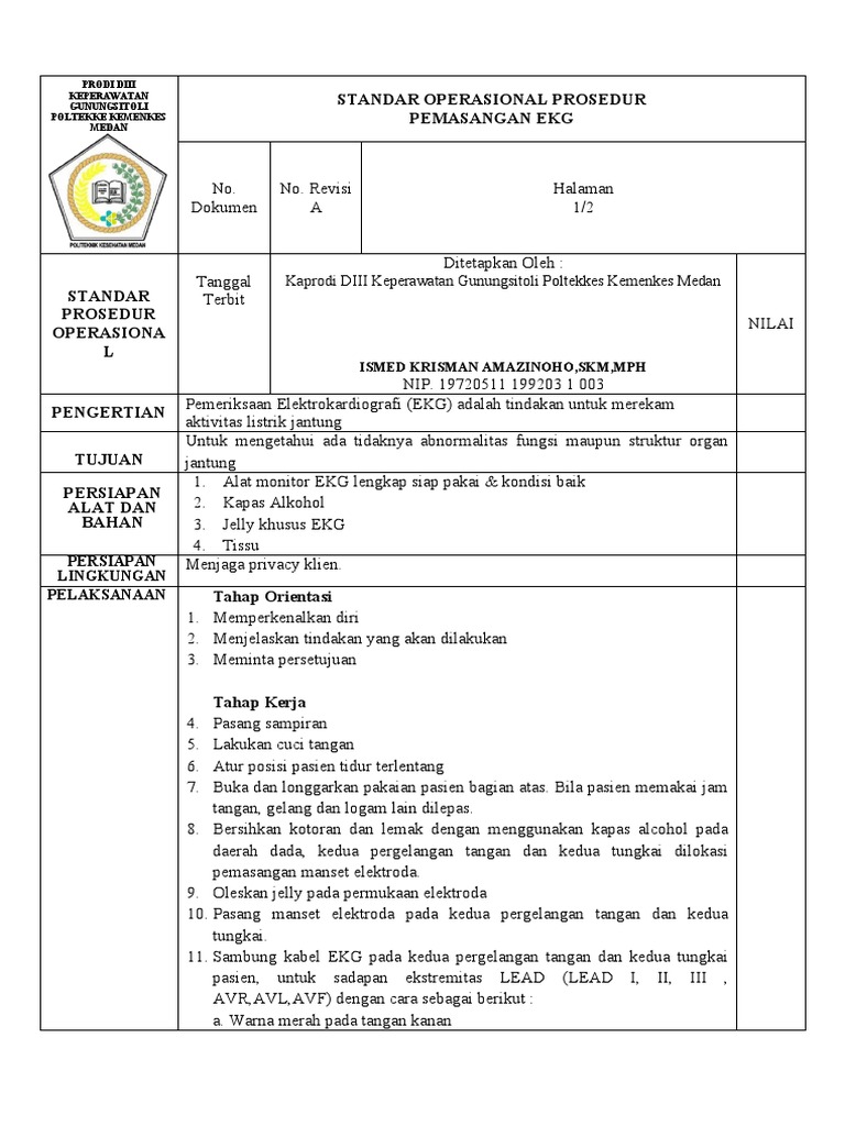 SOP Pemasangan EKG Kemenkes | PDF