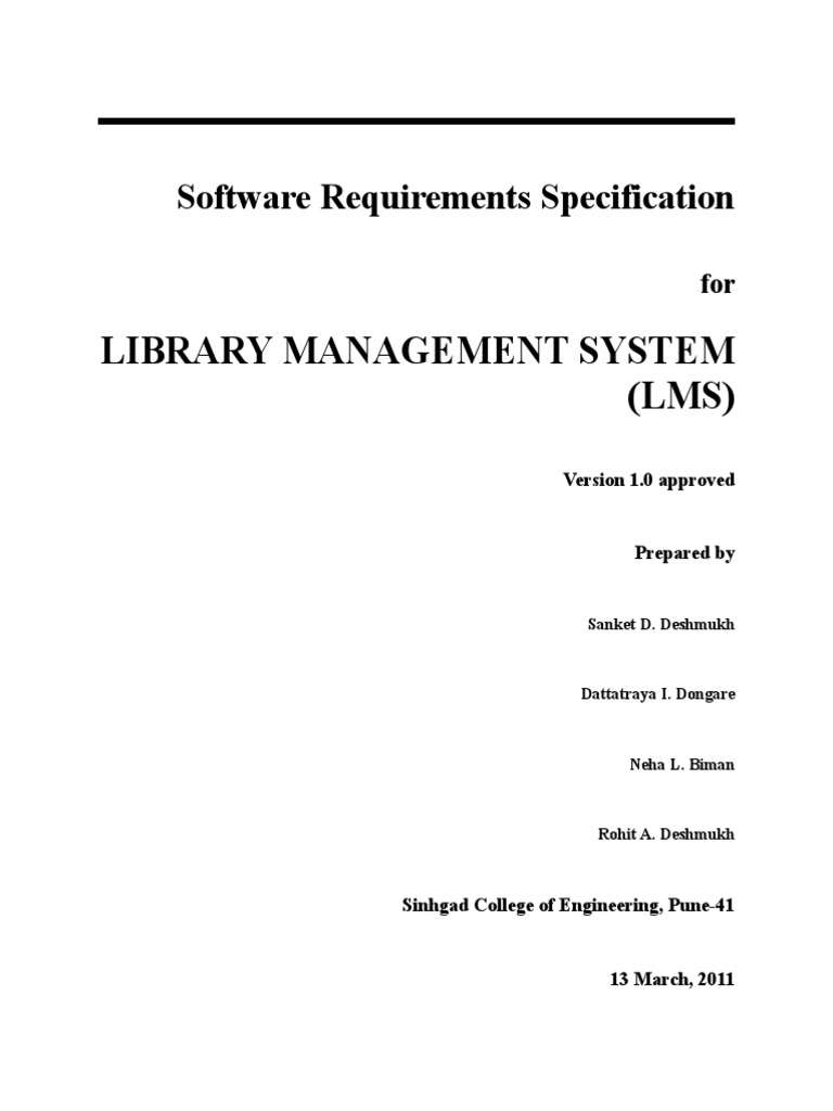 Library Management System (LMS) : Software Requirements Specification | PDF | Information ...