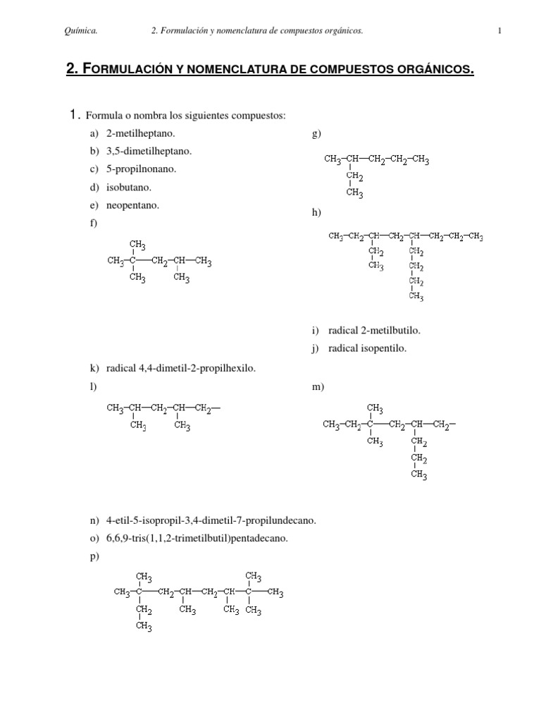 Formulación Organica Ejercicios Con Solucion | PDF