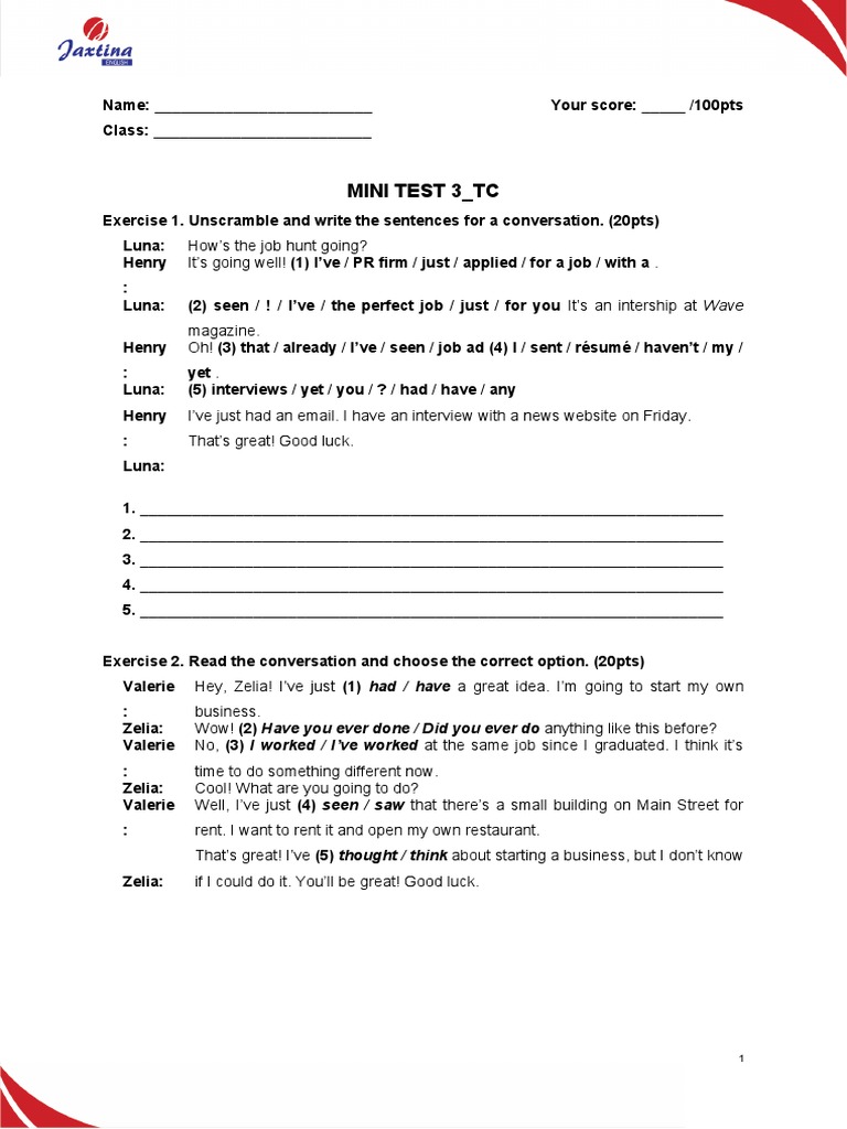 Mini Test on Conversation Skills | PDF