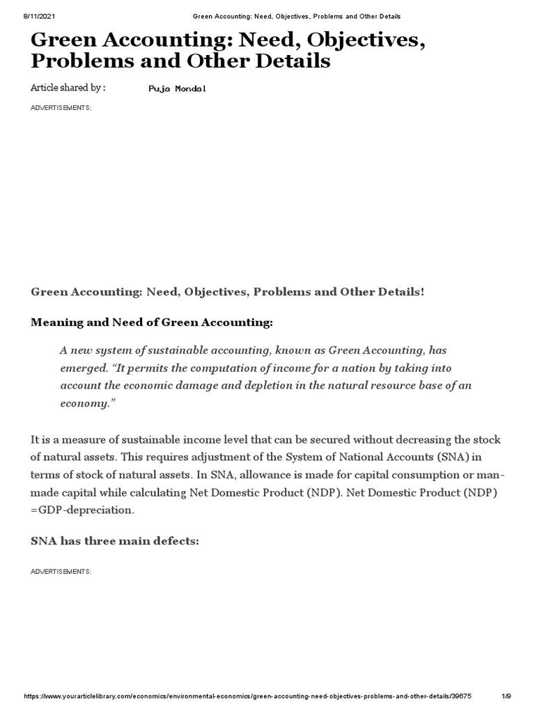 Green Accounting - Need, Objectives, Problems and Other Details | PDF ...