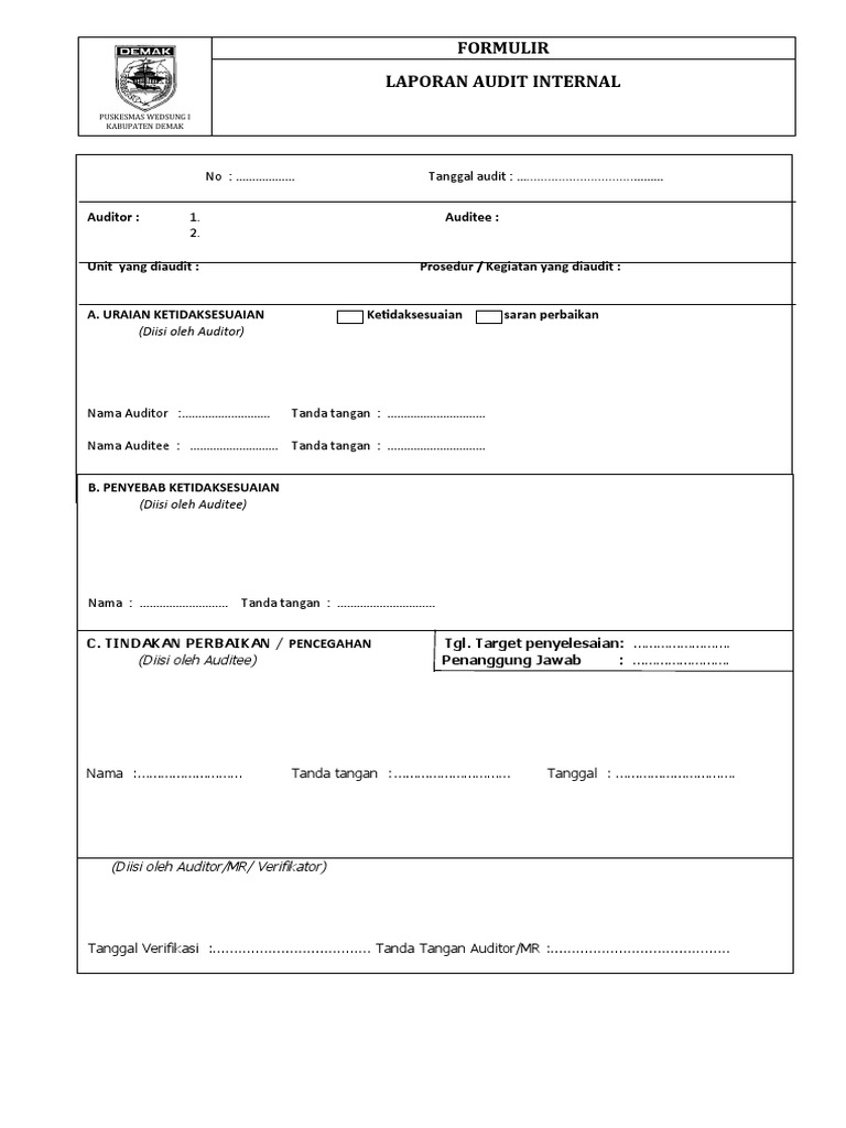 13 - Formulir Laporan Audit Internal | PDF