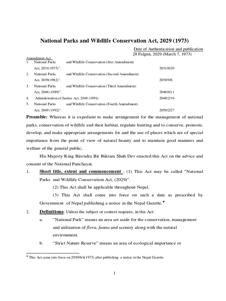 National Parks and Wildlife Act 2029 | PDF | Hunting | Wildlife