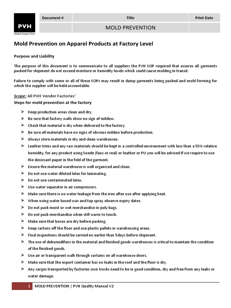 Mold Prevention SOP | PDF