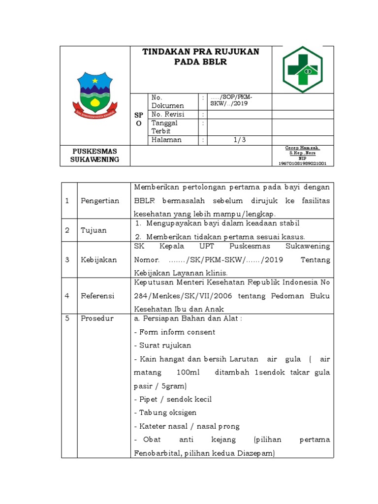 Sop Tindakan Pra Rujukan Pada BBLR | PDF