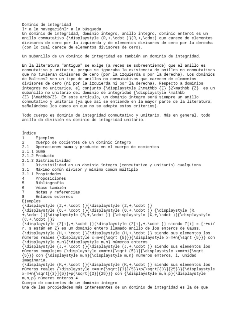 Dominio de Integridad | PDF | Anillo (Matemáticas) | Campo (Matemáticas)