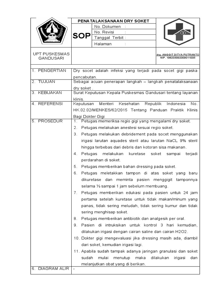 Penatalaksanaan Dry Soket: Drg. Anggit Ditya Putranto NIP. 198203092009011005 | PDF