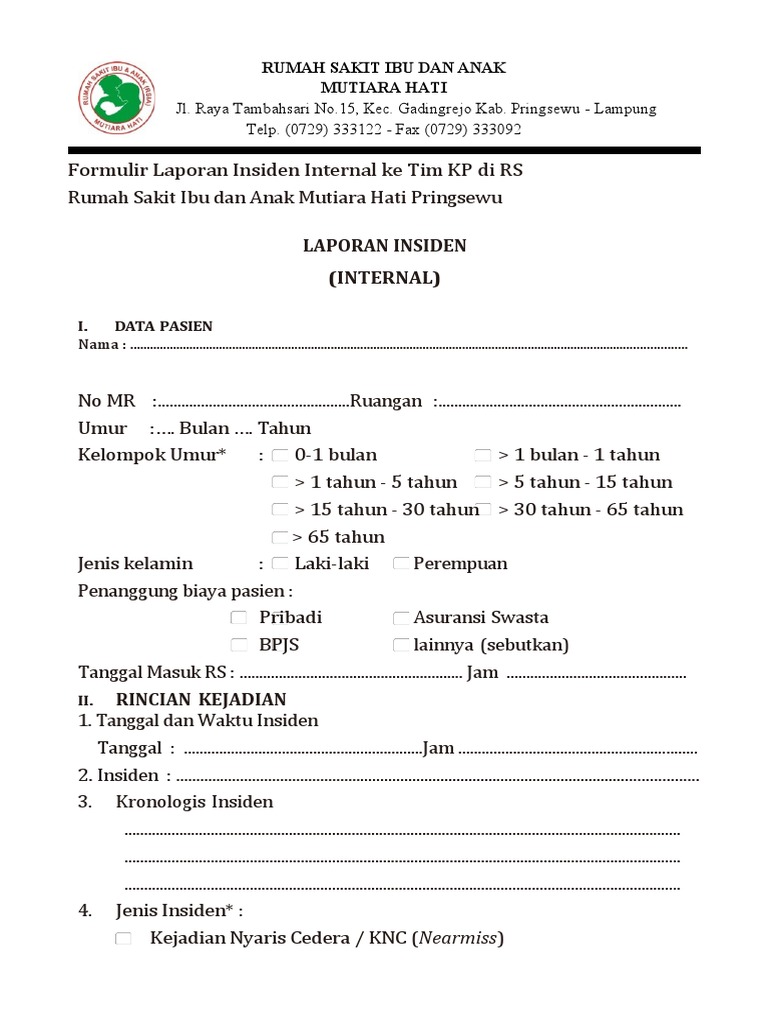 Form Pelaporan Ikp Internal RSIA MUTIARA HATI | PDF