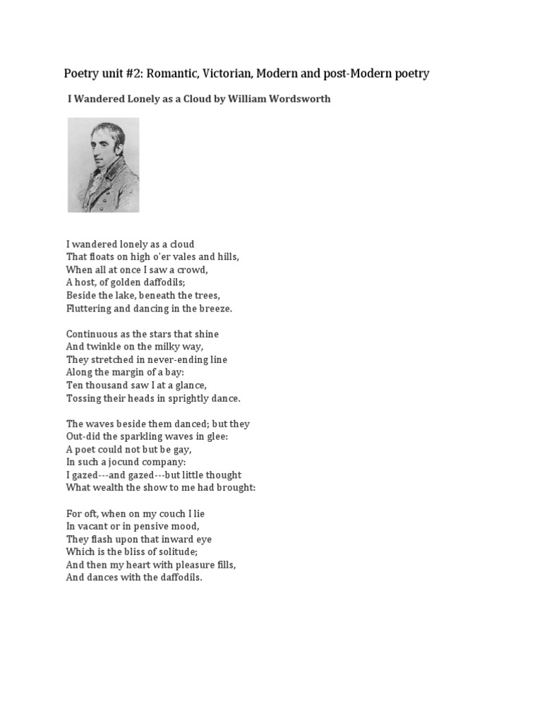 Poetry Packet 1 On Romantic Victorian Modern and Post Modern Poetry ...