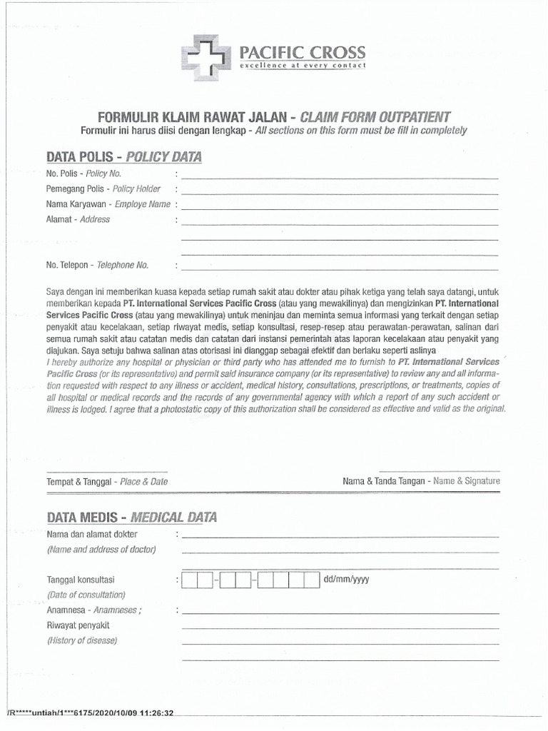 Form Asuransi Pasific Cross | PDF