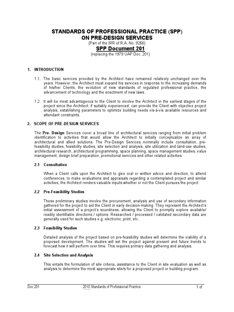 Standards of Professional Practice (SPP) On Pre-Design Services SPP ...