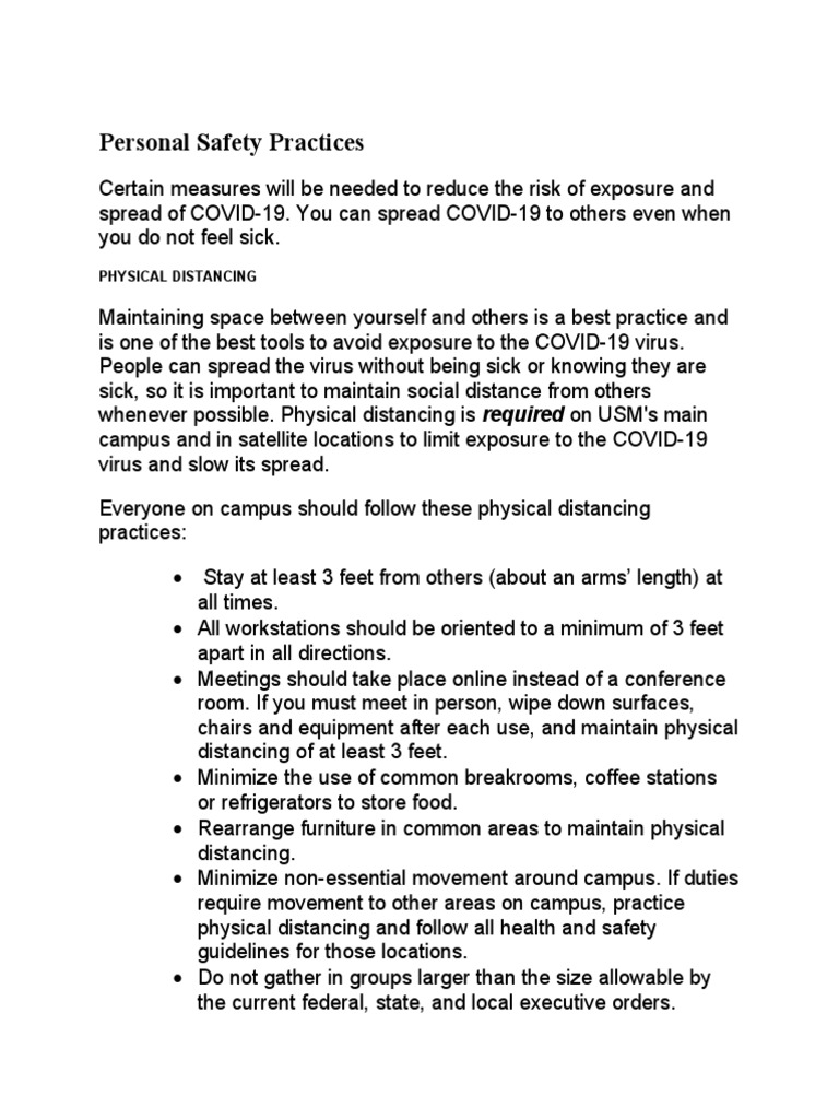 Personal Safety Practices | Download Free PDF | Health Sciences | Pandemic