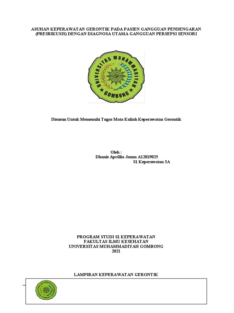 Askep Gerontik - Gangguan Pendengaran Kurang Pendengaran - Dhanie (A12019025) | PDF ...