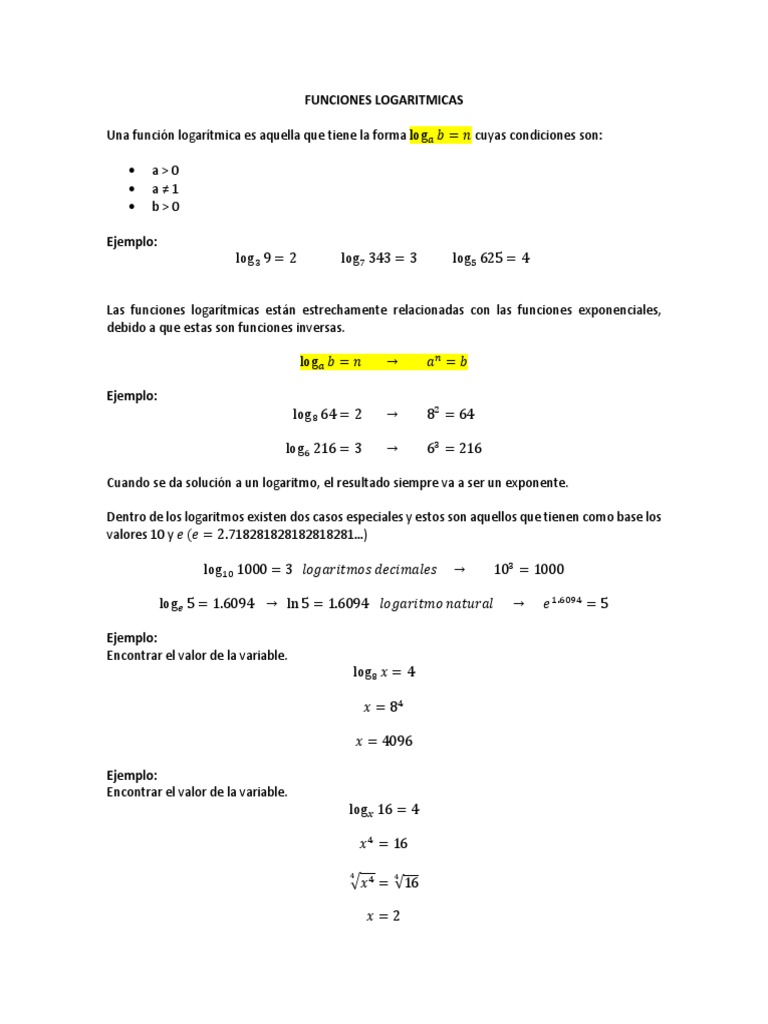 Funciones Logarítmicas y Exponenciales | PDF | Logaritmo | Funcion exponencial