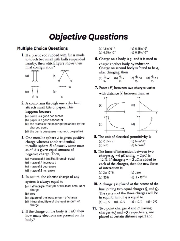 Objective Questions: Rubbed With Made | PDF | Electric Charge ...