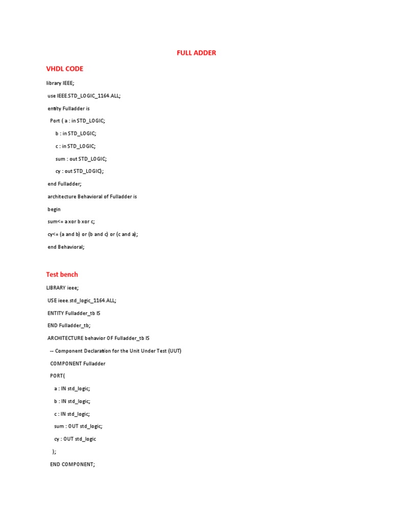 Full Adder Vhdl Code Testbench Eda Playground Pdf