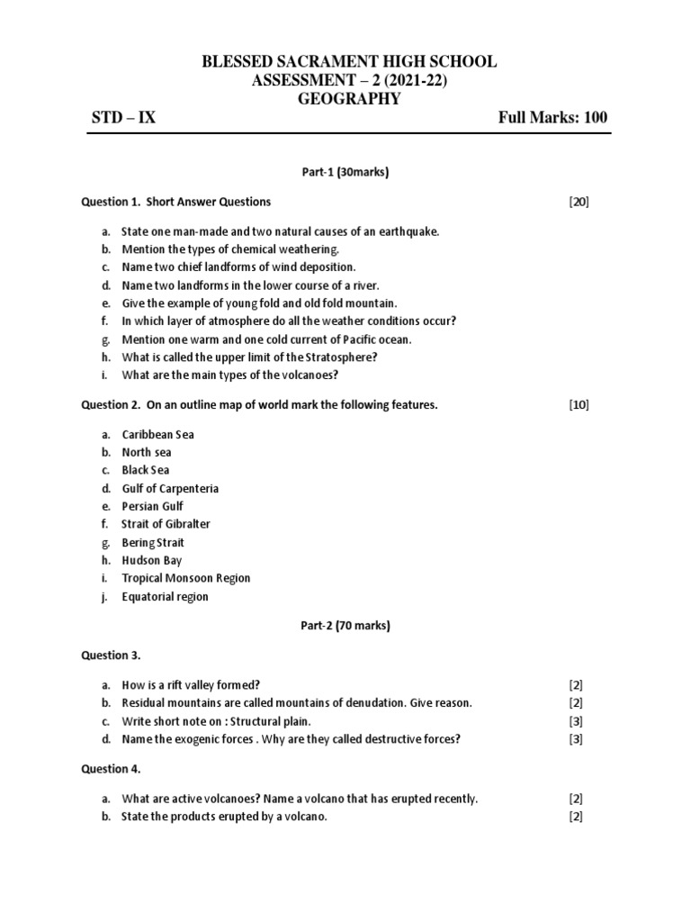 9-Geography Exam Paper | PDF | Volcano | Desert