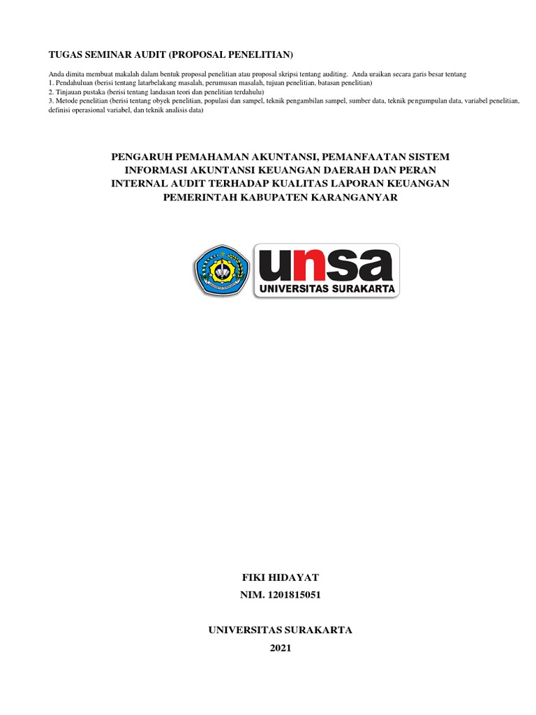 Fiki Hidayat 1201815051 Tugas Seminar Audit (Proposal Penelitian) | PDF
