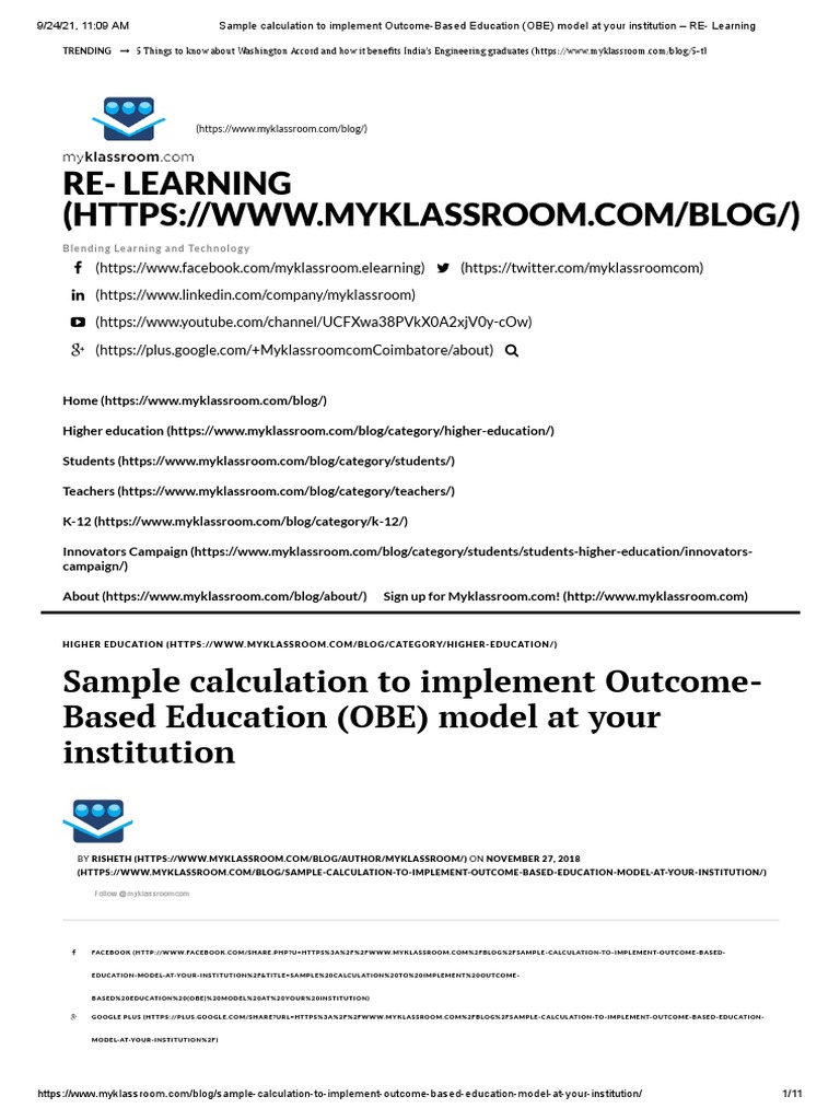 Sample Calculation To Implement Outcome-Based Education (OBE) Model at ...
