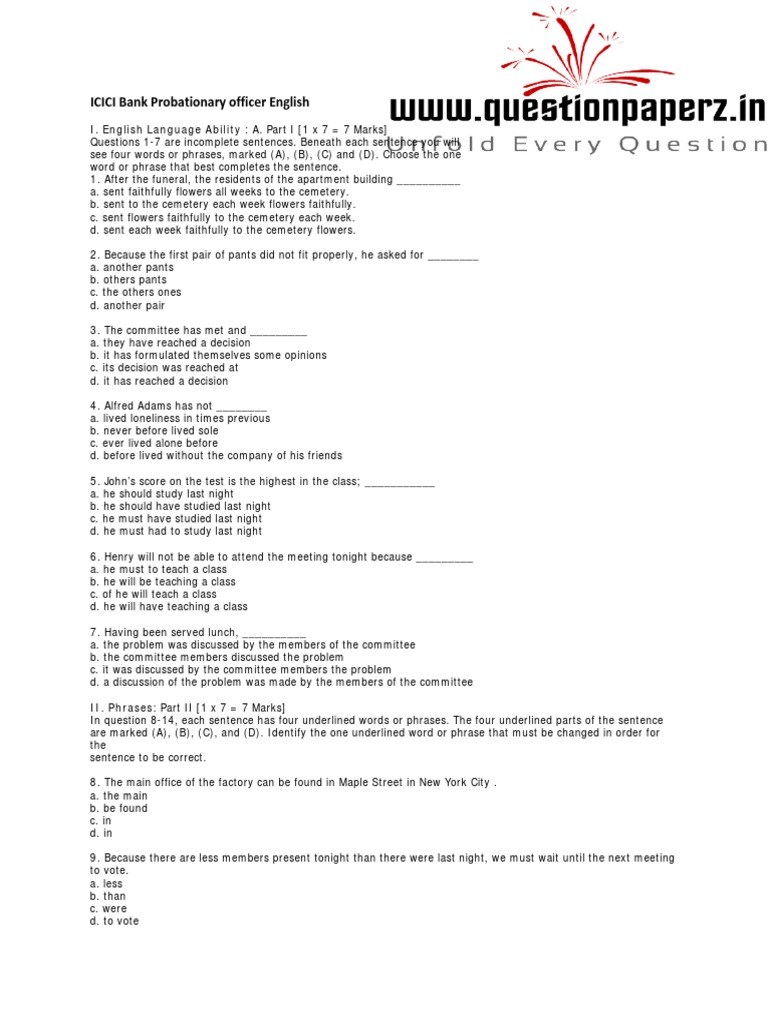 ICICI PO English Paper | PDF | Earthquakes