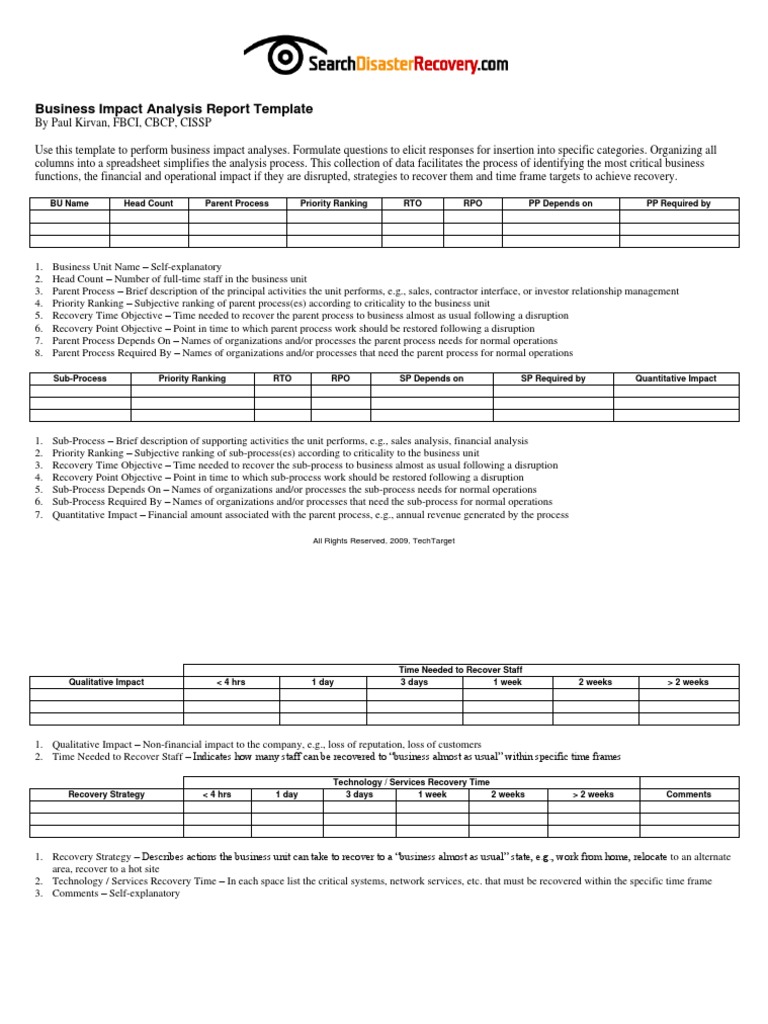 Business Impact Analysis Report Template | PDF | Disaster Recovery ...
