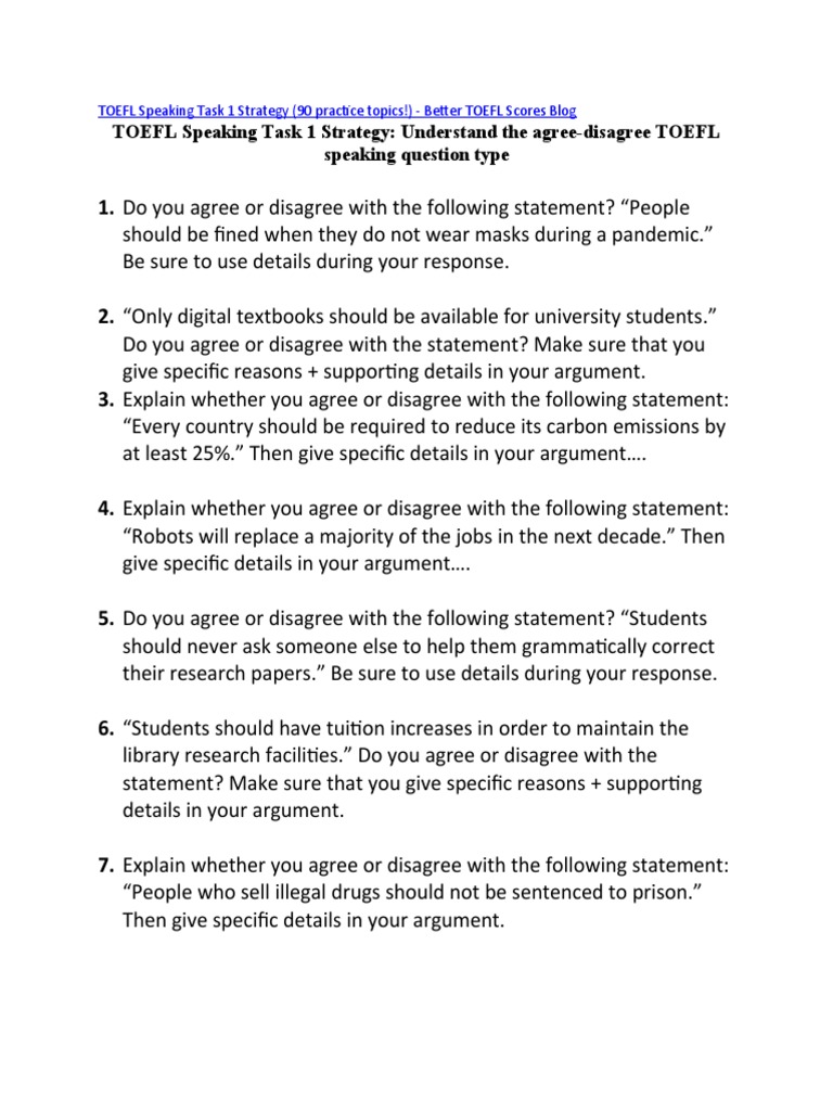 TOEFL Speaking Task 1 Strategy: Understand The Agree-Disagree TOEFL ...
