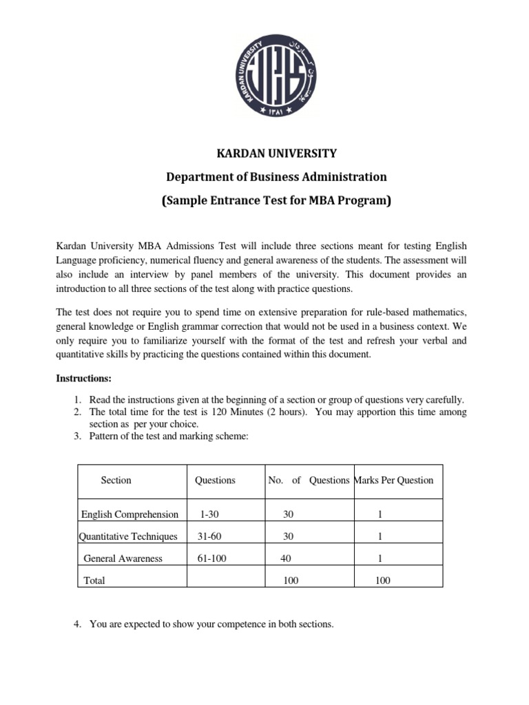 Kardan University Department of Business Administration (Sample ...
