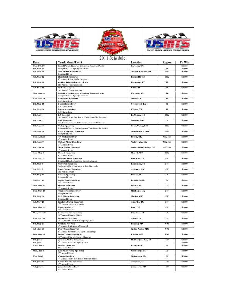 2011 Special Series Schedules | Download Free PDF | Iowa | Stock Car Racing