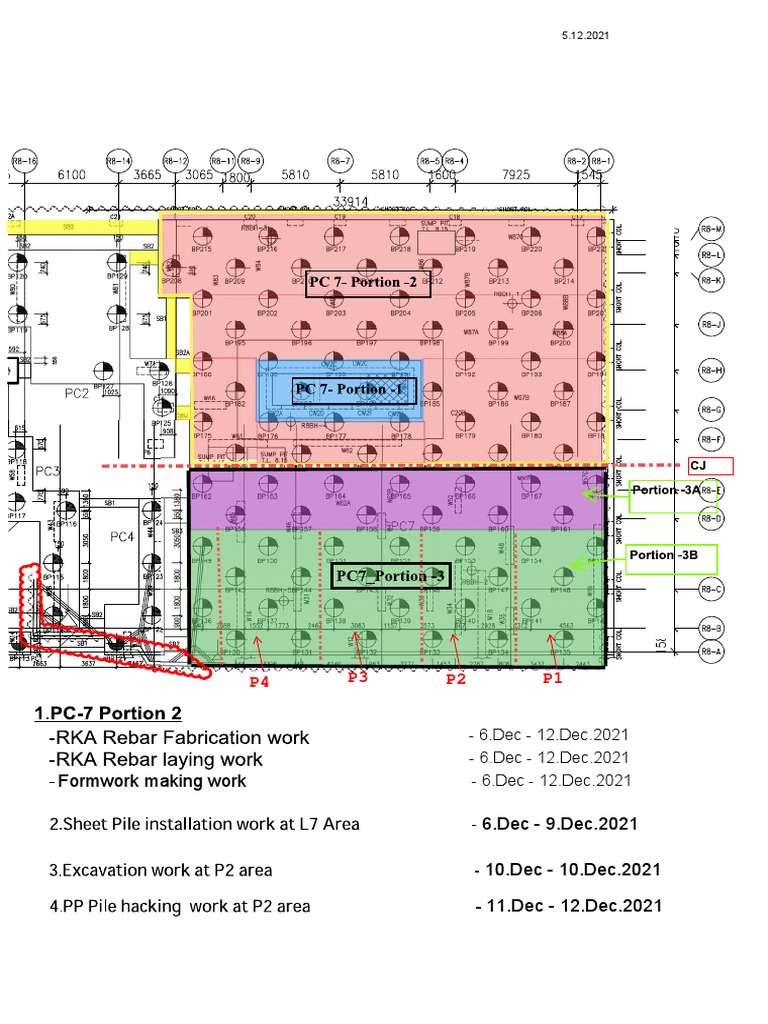 Project timeline and formwork schedule for construction work occurring ...