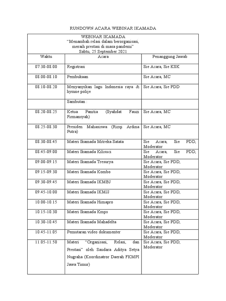 Rundown Acara Webinar Ikamada | PDF