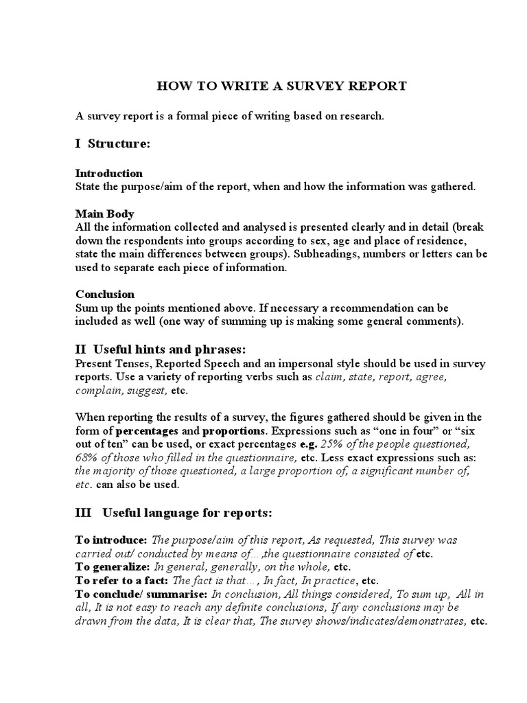 Writing a Survey Report Guide | PDF | Survey Methodology | Newspapers