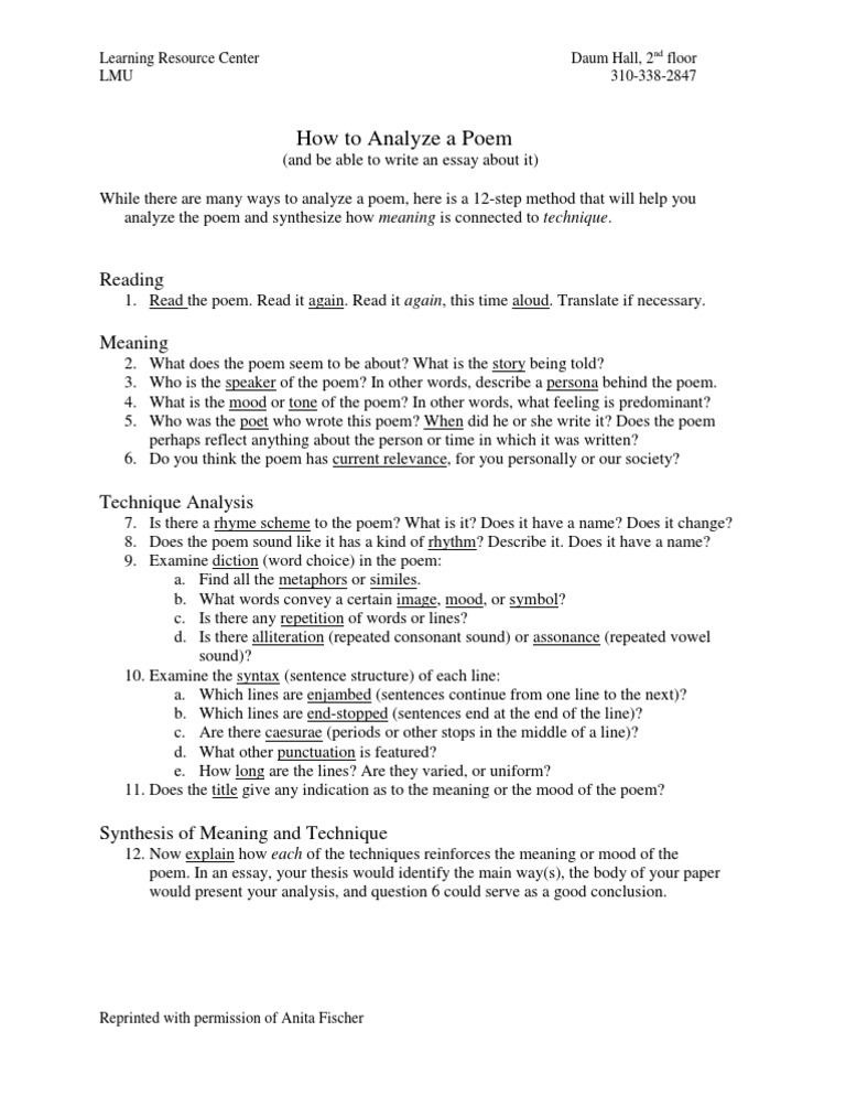 12 Steps to Analyze a Poem | PDF | Poetry