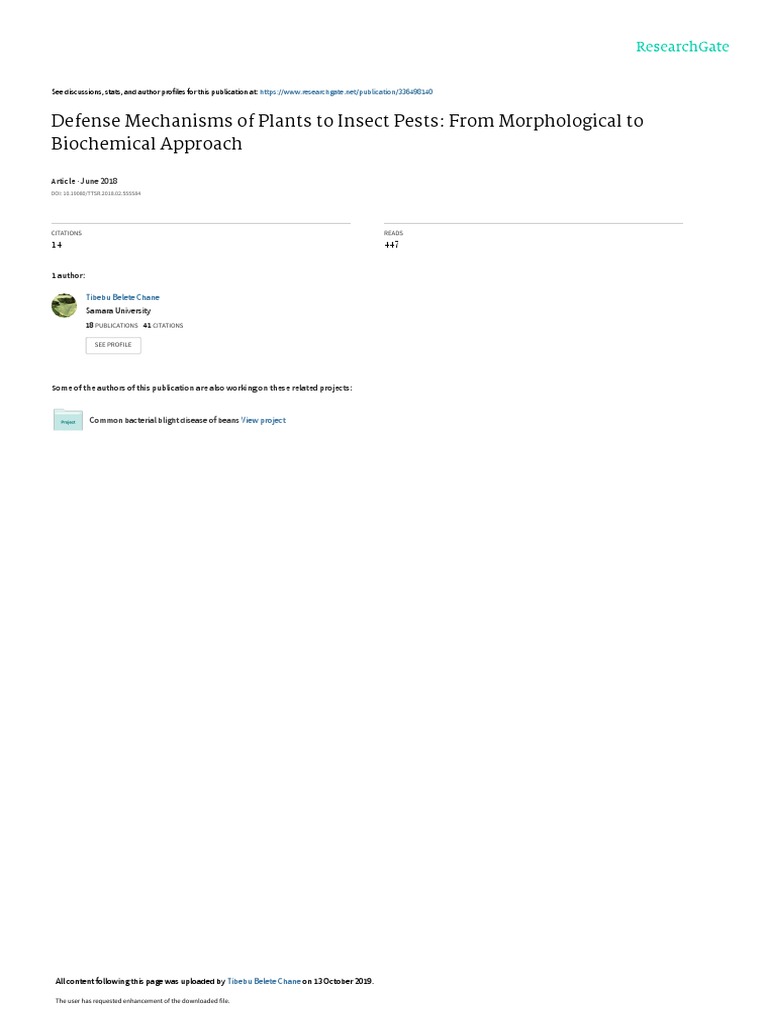 Defense Mechanisms of Plants To Insect Pests: From Morphological To ...