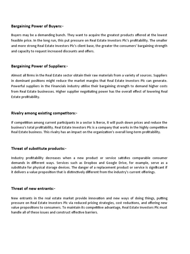 Posters Five Force Analysis (Real Estate) | PDF