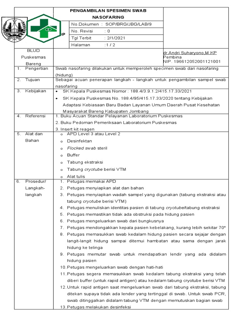 SOP Swab Nasofaring | PDF