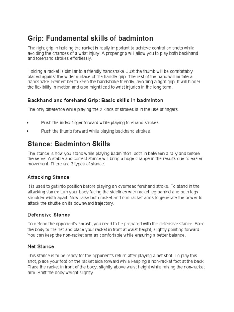Grip: Fundamental Skills of Badminton | PDF | Athletic Sports | Racquet ...