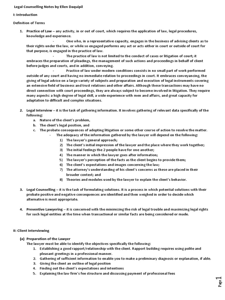 Legal Counselling Notes | PDF