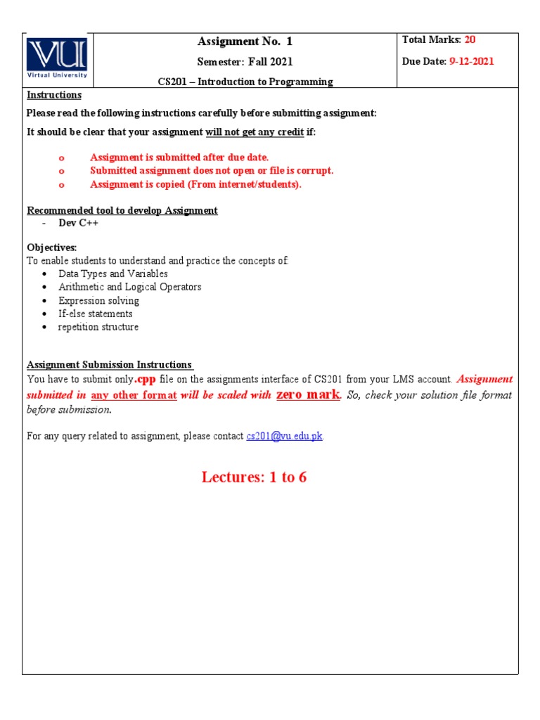 Lectures: 1 To 6: Assignment No. 1 | PDF