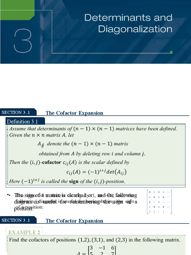 Chapter - 3 Determinants and Diagonalization | PDF | Determinant ...