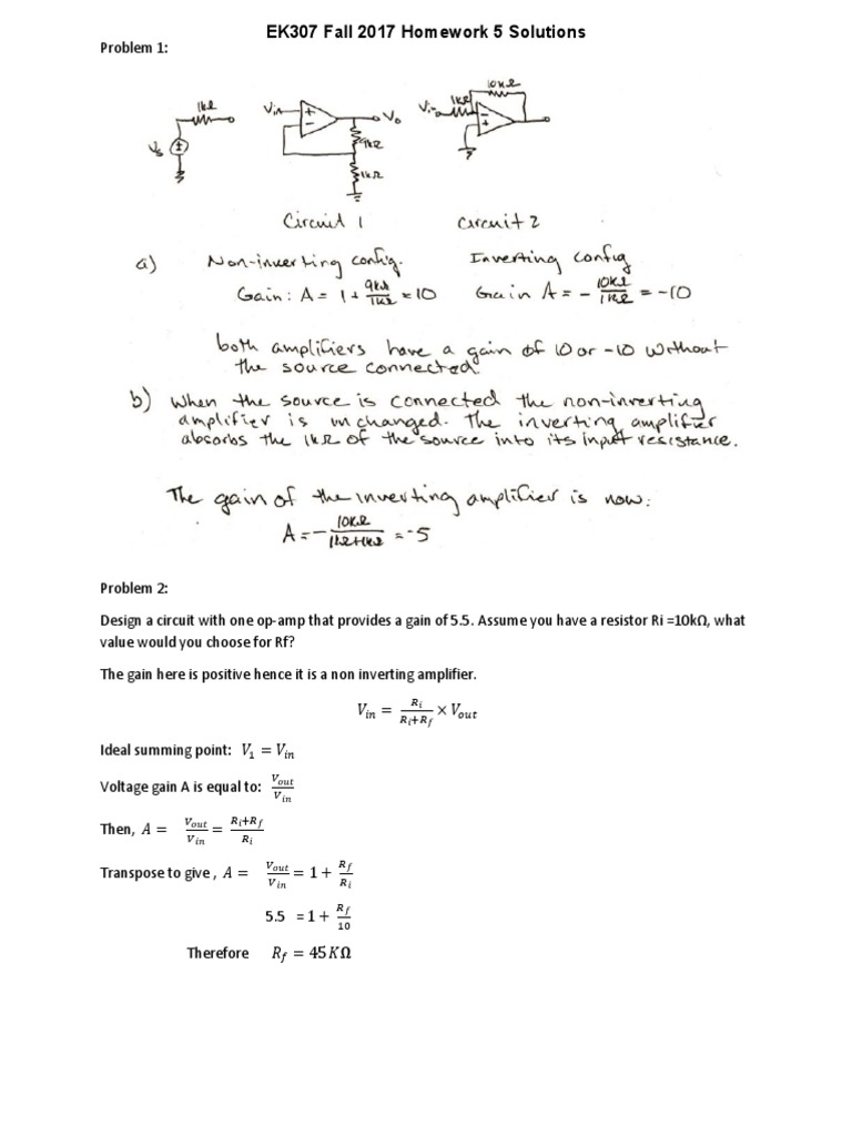 Ek307 f17 hw5 Soln | PDF | Operational Amplifier | Electrical Network