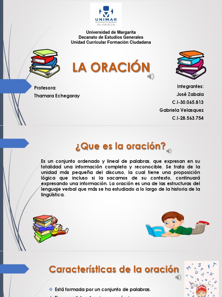 Presentacion La Oración | PDF | Verbo | Oración (Lingüística)