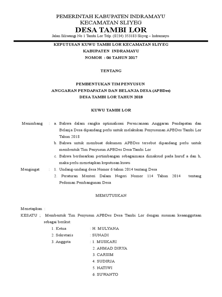 SK Tim Penyusun Apbdes - Compress | PDF